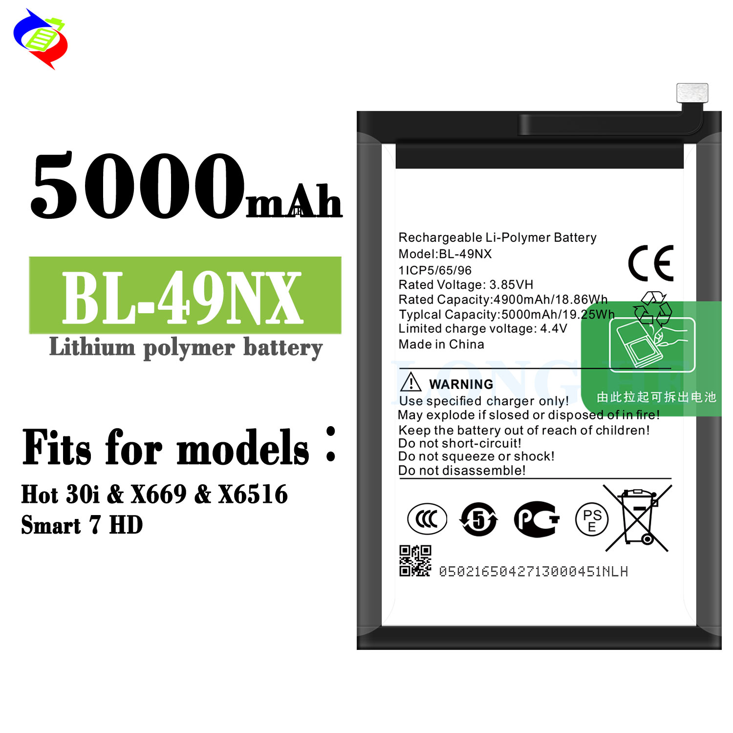 New 5000mAh Replacement Battery For Infinix Hot 30i/X669/Smart7HD phone ...