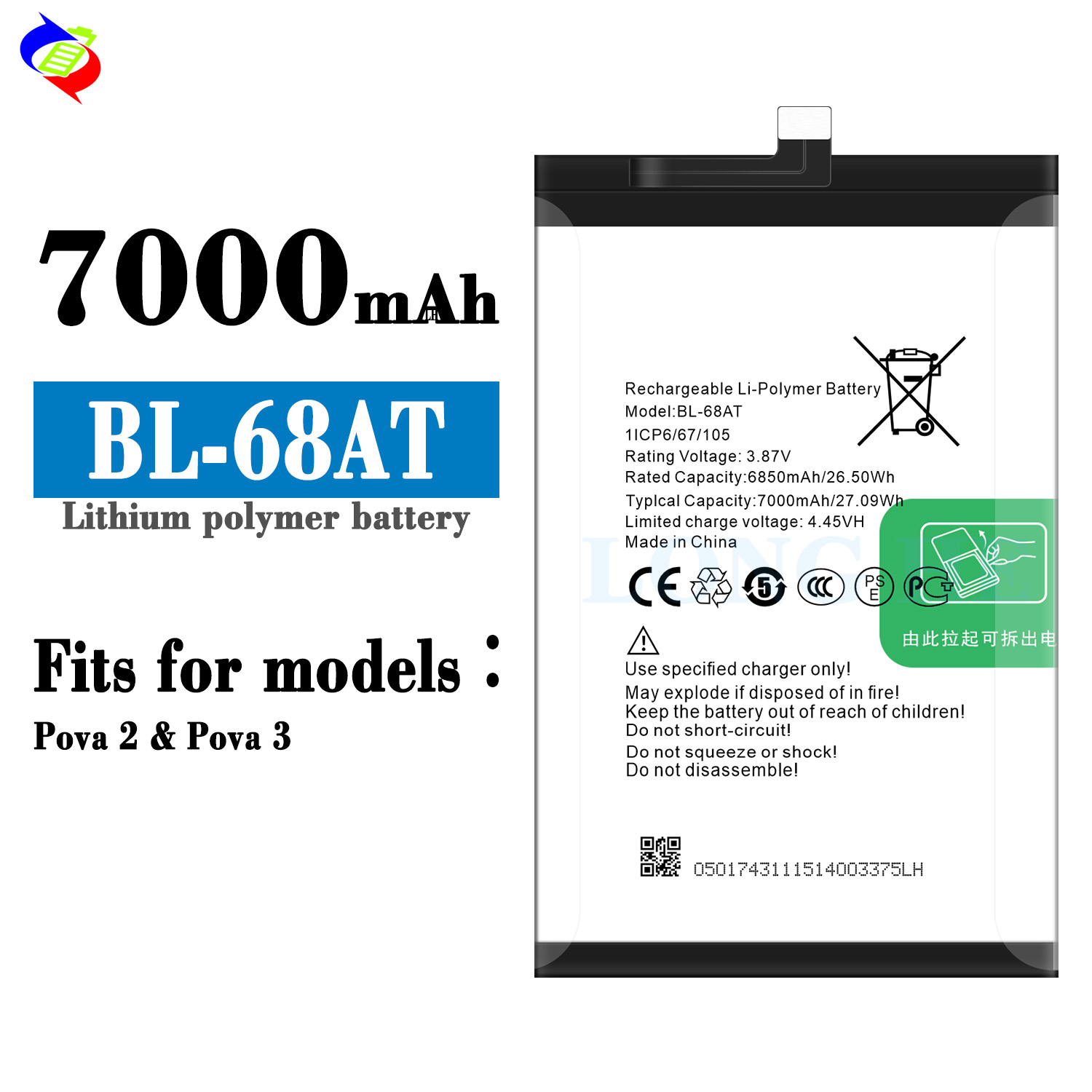 Sale of Mobile Phone Battery for TECNO infinix POVA 2/LE7 BL-68AT High ...