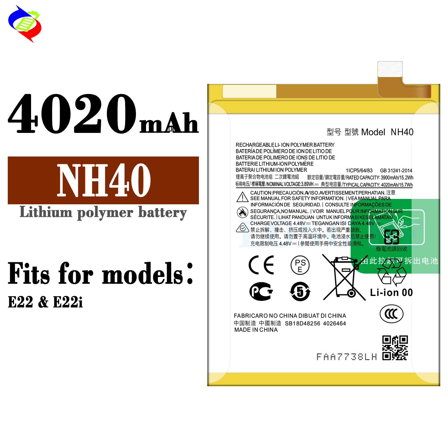 New 4020mAh Replacement Battery For Motorola E22 Phone Battery NH40 ...